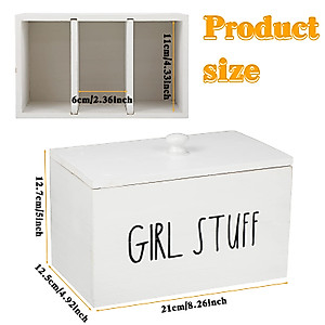 Farmhouse Bathroom Organizer Tampon Storage Container for Bathroom Decorative Countertop Organizer Storage Box Wood Movable Partition Feminine Product Organizer with Lid for Cosmetics (Blank Style)