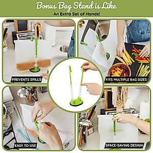 WeeSprout Silicone Reusable Food Storage Bags - Leakproof & Airtight Freezer Bags (Two 16 Cup Bags), Freezer & Microwave Friendly, Freeze Leftovers, Marinate Meat, Store Dry Goods, Bonus Bag Stand