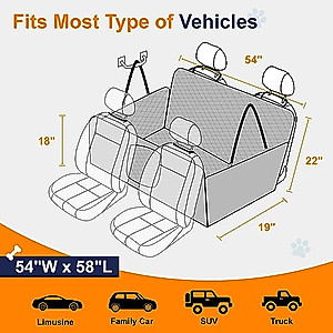LOOBANI Dog Seat Cover for Back Seat, Waterproof Car Seat Cover, Anti-Scratch Dog Hammock for Car, Back Seat Protector for Road Trip, Fits Cars SUV & Truck