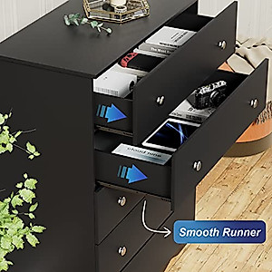 JUMMICO Drawer Wooden Dresser, 5 Drawer Dresser for Closet Bedroom, Modern Wooden Storage Drawer for Nursery Living Room and Hallway Dressers & Chests of Drawers (Black)