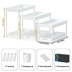 HI NINGER 2 Pack Adjustable Height Under Sink Organizers and Storage, 2Tier Bathroom Organizer Under Sink,Multifunction Kitchen Under Sink Organizer with 8 Hooks and 2 Hanging Cups and16Non-slip mat