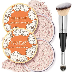 2PCS Loose Face Powder, Oil Control Minimizes Pores and Fine Lines, Loose Baking Face Setting Powder Makeup, Oil Control Soft Focus Effect Make Up, Matte Ultra Flawless Finish,8g (02# Pink Complexion)