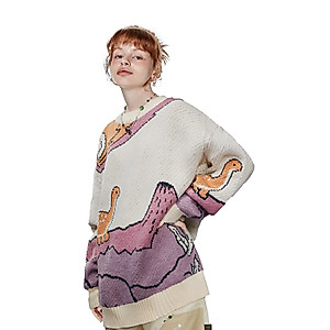 Aelfric Eden Men's Oversized Dinosaur Knit Sweater Vintage Cartoon Pullover Sweater Long Sleeve Christmas Sweater