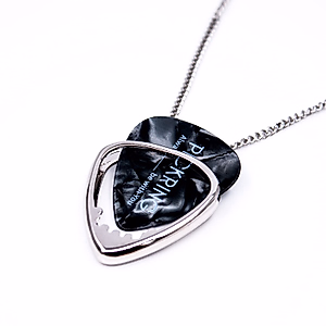 PICKRING Skull Shaped Guitar Pick Holder Necklace for Guitarists/guitar picks keeper storage pendant necklace stainless steel music lovers musicians gifts (SILVER)