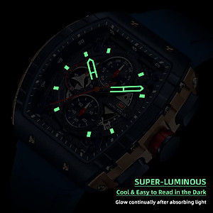 MF MINI FOCUS Men's Watch Fashion Tonneau Wrist Watches (Chronograph/Waterproof/Luminous/Calendar) Silicon Strap Quartz Watch for Men…