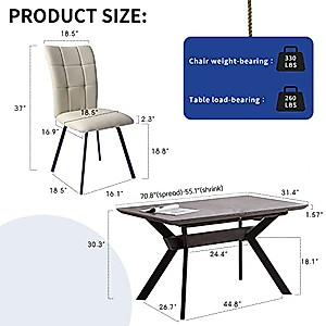 ZckyCine Dining Room Table Set 6-8 Person Kitchen Table and Chairs Modern Extendable Dining Table with 8 Leather Upholstered Dining Chairs (1 Table + 8 Beige Chairs)