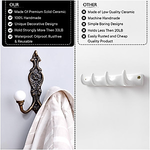 Indian Shelf Double Peg Hook- White Coat Hooks- Wall Mount Ceramic Wall Hooks- Hooks for Hanging Coats- Decorative Wall Hooks- Heavy Duty Wall Hook- Unique Hook- Decorative Hooks for Hanging Clothes