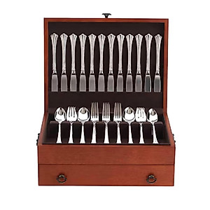 Reed and Barton Personalized Bristol Cherry Flatware Chest, Custom Engraved Wooden Silverware Organizer and Storage Chest, Accommodates Service for 12