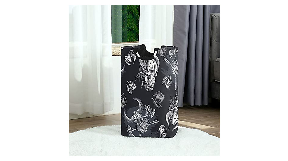 Kigai Viking Helmets Skull Laundry Basket, Oxford Fabric Collapsible ...