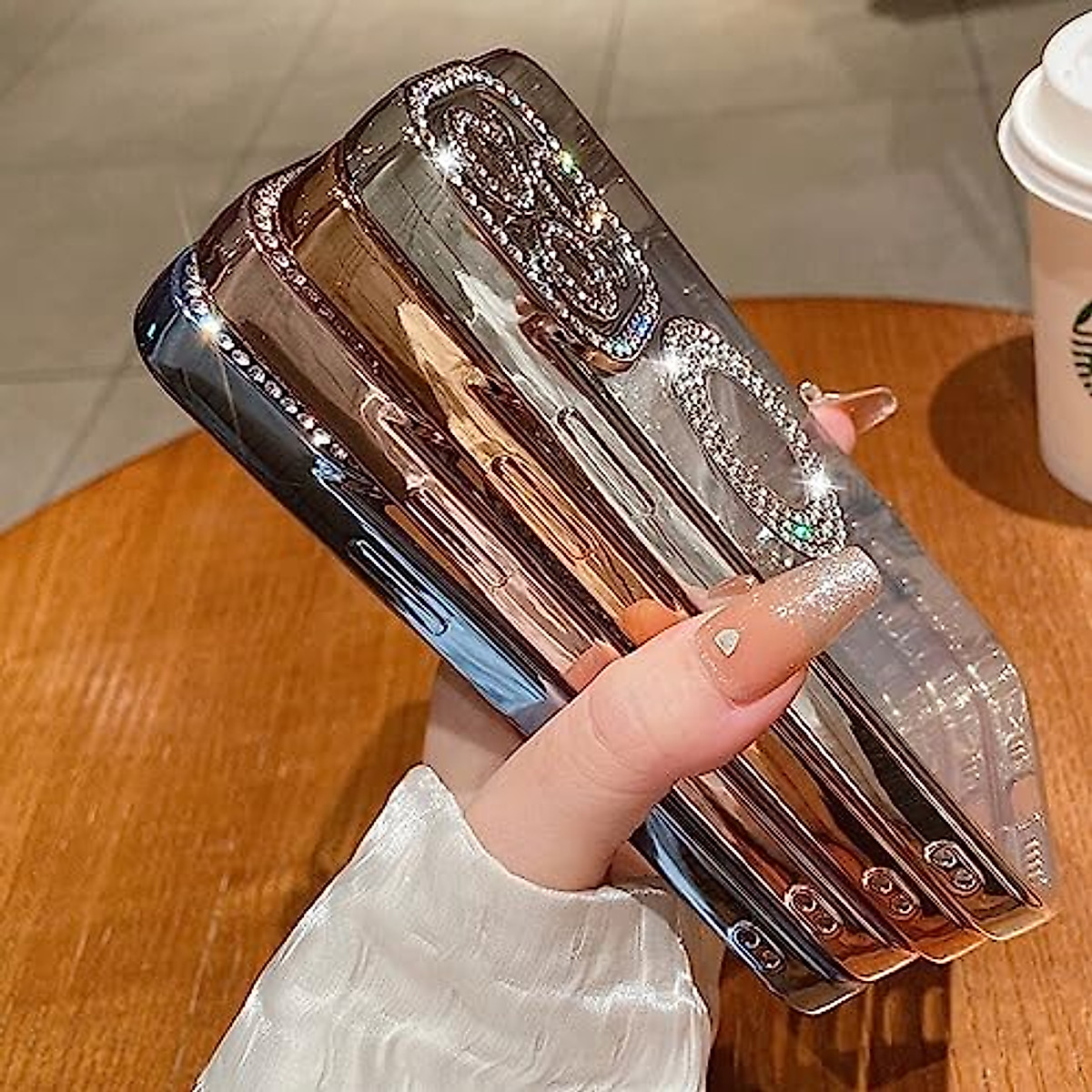 Changjia for iPhone 13 Pro Max Clear Glitter Case,Cute Bling Sparkle Shiny with Rhinestones Diamond Camera Protection Logo View Soft Plating Bumper Women Girls Case for iPhone 13 Pro Max 6.7" (Silver)