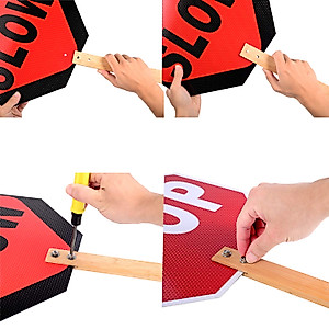 Kichwit Stop Slow Sign, 13" Double Sided Handheld Stop Sign, Street Slow Reflective Sign with Bamboo Handle, Aluminum