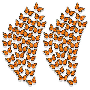 100 Pieces Monarch Butterfly Decoration Premium Fake Butterflies Realistic Butterflies Crafts Artificial Butterfly Wall Decor for Halloween Decor Home Bedroom Wedding Party,4.72 inch (Orange)