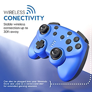 TalkWorks Mini Wireless Controller for Nintendo Switch And Switch OLED - Rechargeable Battery, 6-Axis Motion Control and Vibration - Ergonomic Design, Lightweight and Compact for All Ages - Blue