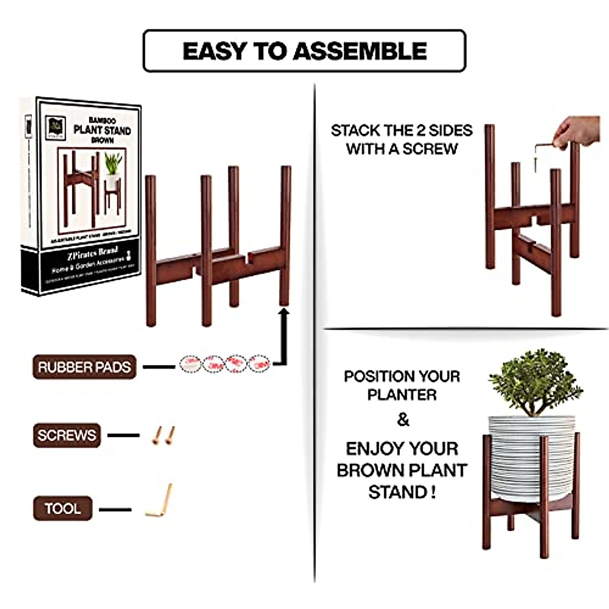 ZPirates Wood Plant Stand for Indoor and Outdoor - Adjustable Width (up to 12 Inches) for Small Medium and Large Planter Pots -14-inch Tall