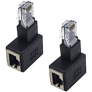 Duttek Ethernet Adapter 90 Degree, Right Angled RJ45 Male to Female Ethernet Extender Adapter, Cat5e/Cat6 RJ45 Ethernet, for Modem, Router, PC, Network Printer, Laptop, LAN, Switch, etc 2 Pack