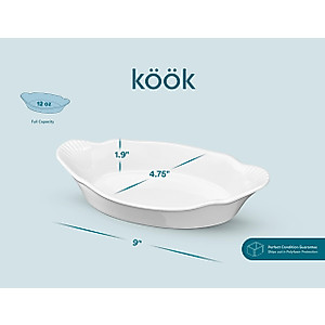 Au Gratin Baking Dishes, Ceramic, Kook, for Casseroles, Lasagna & Cobblers, Individual Serving, Set of 6, Oven, Microwave & Dishwasher Safe Bakeware, oz, White