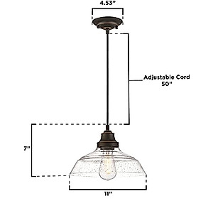 Westinghouse Lighting 6116600 Iron Hill Vintage-Style One-Light Indoor Pendant Light, Oil Rubbed Bronze Finish with Highlights, Clear Seeded Glass