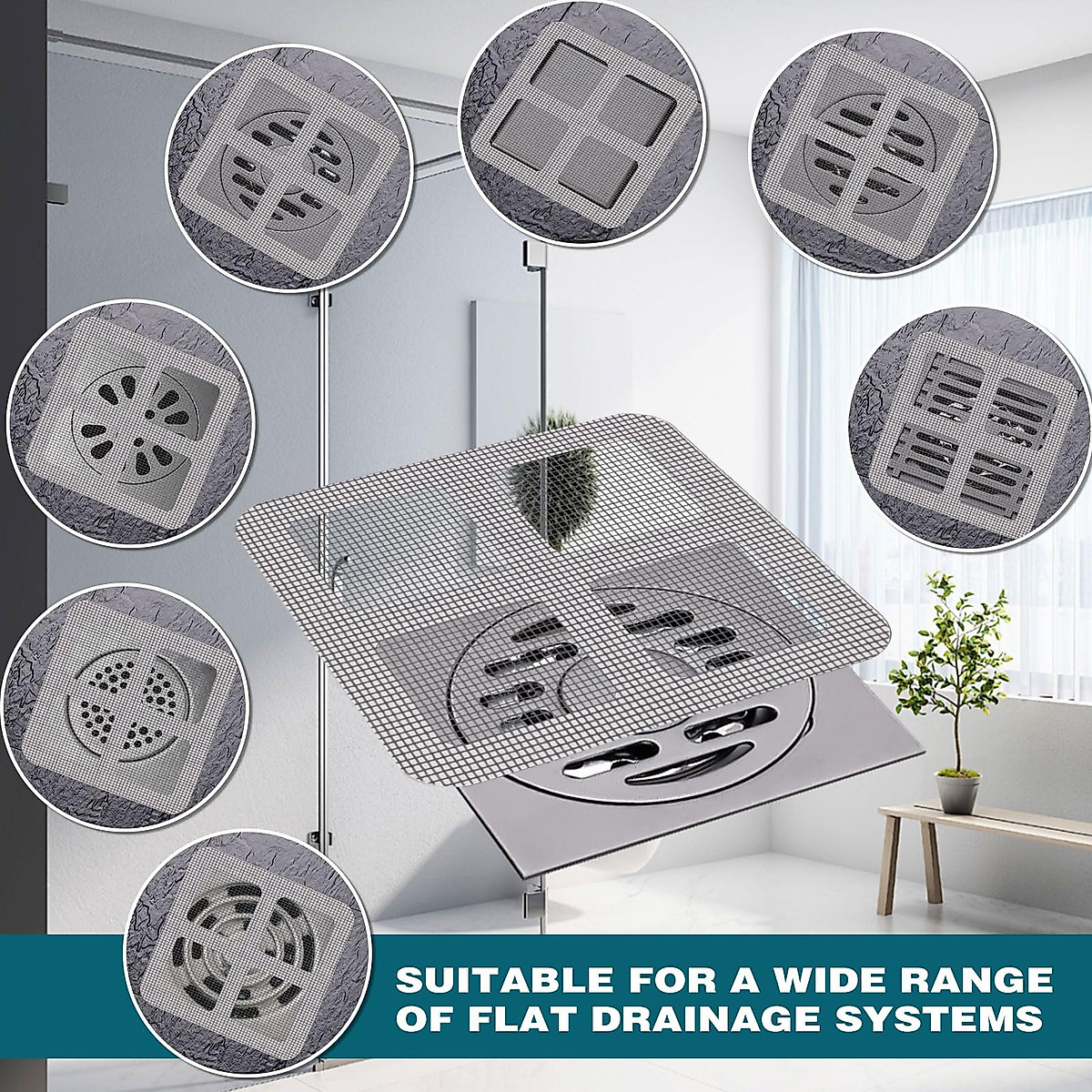 100pcs Shower Drain Hair Catcher, 4 Inch Square Bath Tub Drain Strainer, Bathtub Drain Cover for Kitchen Bathroom (Square 100Pcs)