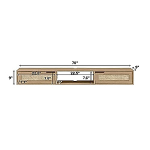 Walker Edison Modern Rattan Flip-Down-Door Wall-Mounted Floating Stand for TVs up to 80 Inches, 70 Inch, Coastal Oak