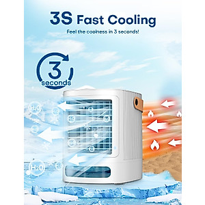 FANCOLE Portable Air Conditioners, 3-IN-1 Small Air Conditioner w/ 3-Level Humidify & 3 Speeds, 7-Color Night Lights, Top Fill Tank for 8H Cooling, Desk Mini Air Conditioner for Bedroom Room Office