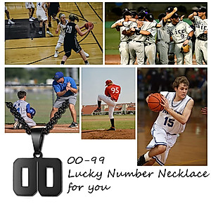 Number Necklace for Boy Black Athletes Number Stainless Steel Chain 00-99 Number Charm Pendant Personalized Sports Jewelry for Men Basketball Baseball Football(00) Over 18 years old
