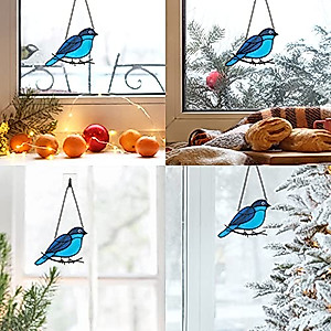 Bluebird and Cardinal Stained Glass Window Hanging Bird Suncatcher for Window