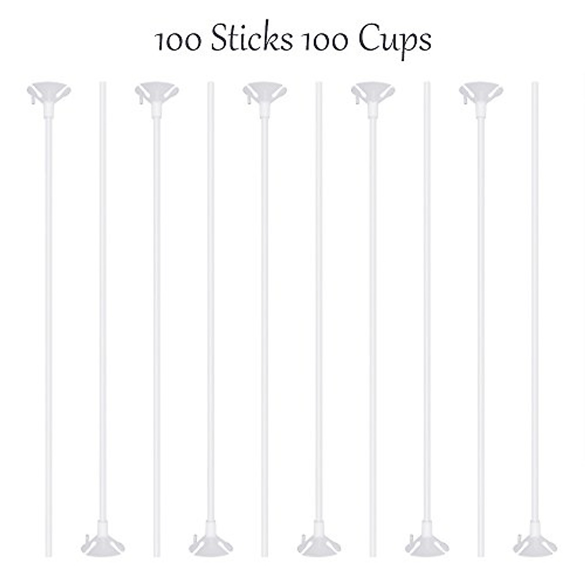 Pllieay 100 Pieces White Balloon Sticks Holders with Cups for Wedding, Party and Decor