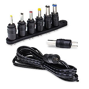 CyberPower CPUDC1U2000 Universal Power Adapter, 2.1 Amp/2000mA, USB Charge Port, 7 Adapter Tips, DC Plug, 5ft Power Cord Black