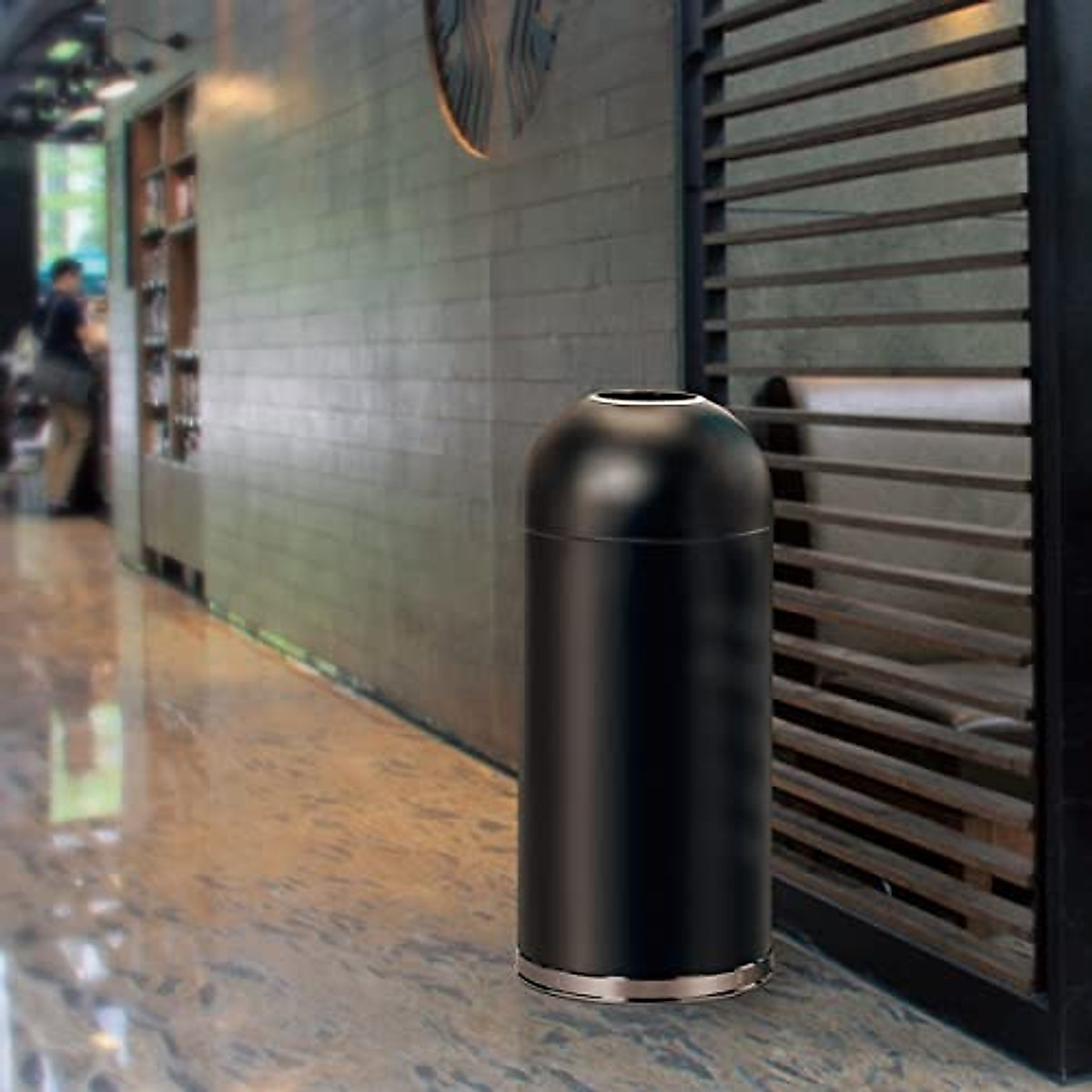 EKO Black Steel 56L Round Open Top Eternal Commercial Trash Bin