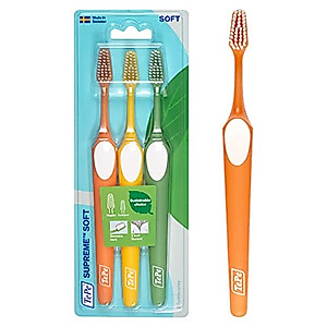 TEPE Supreme Toothbrush, Soft Bristle Toothbrush, Tapered Brush Head for Sensitive Teeth and Gum Care, Adult, 3 Pack