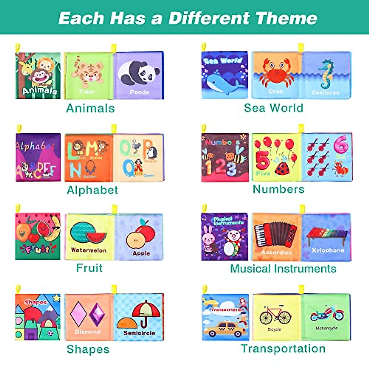 Baby Bath Books,Nontoxic Fabric Soft Baby Cloth Books,Early Education Toys,Waterproof Baby Books for Toddler, Infants Perfect Shower Toys,Kids Bath Toys Birthday Gift(Pack of 8)