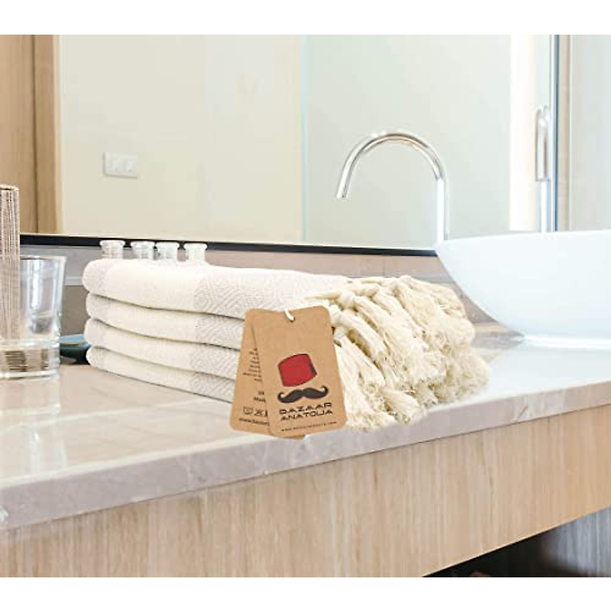 Turkish Hand Towel Set of 4 Diamond Peshtemal Towel 100% Cotton 38x18" Light Weight Thin Quick Dry Hand Hair Gym Face Bath Tea Kitchen Dishcloth Set Decorative Towels for Bathroom (Cream)