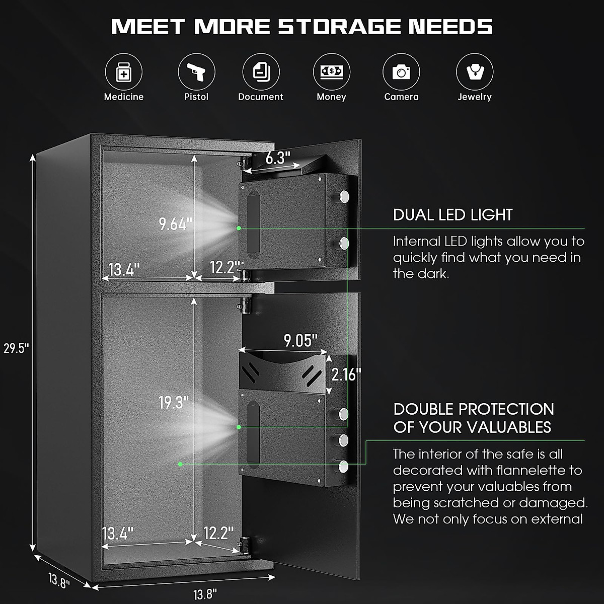 Kavey 6.5 Cu ft Large Fireproof Waterproof Safe Box, Home Safe with Backlit Touch Keypad and Deposit Slot & Dual Alarm System, Money Safe With Mute Function and LED Light, Safe for Money Valuables