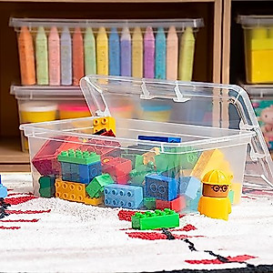 IRIS USA 6.7 Qt. Plastic Storage Container Bin with Latching Lid, 12 Pack, Stackable Nestable Shoe Box Tote Shoebox Closet Organization School Art Supplies - Clear