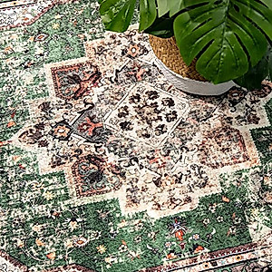 YesRug Area Rug 5x7 for Living Room Green Boho Rug Non-Slip Washable Rug Persian Vintage Rug Low Pile Large Rug for Bedroom Dining Room
