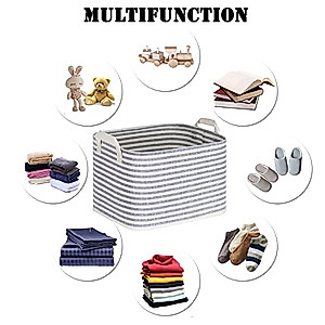 PFFVRP Storage Bins, Foldable Fabric Closet Storage Basket with Dual Handles, Strudy Storage Baskets for Shelves, Storage Boxes for Organizing, 3-Pack (Gray Stripes)