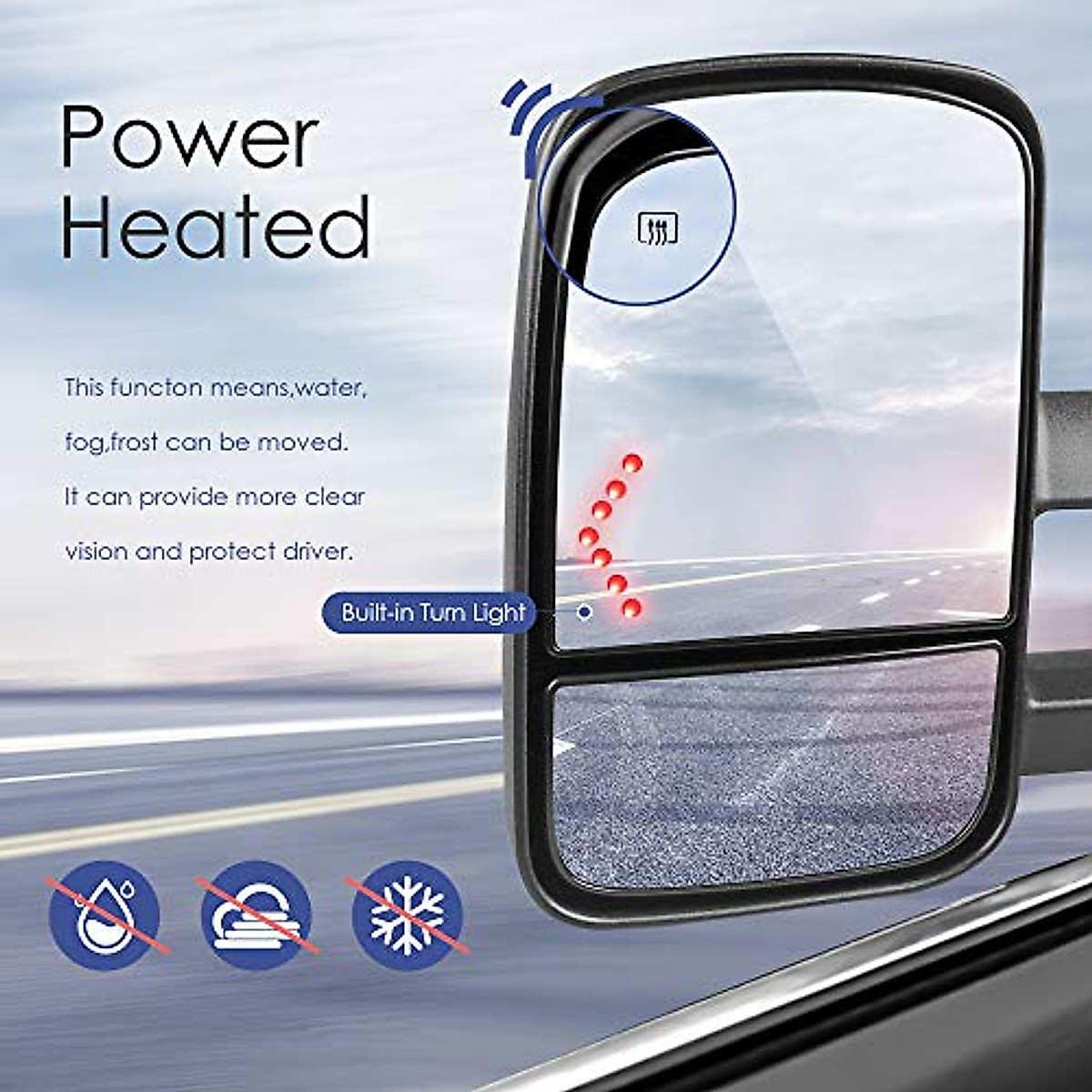 MOSTPLUS Power Heated Towing Mirrors Compatible for 2008-2013 Chevy Silverado Suburban Tahoe GMC Serria Yukon with Arrow Signal Light (Set of 2)