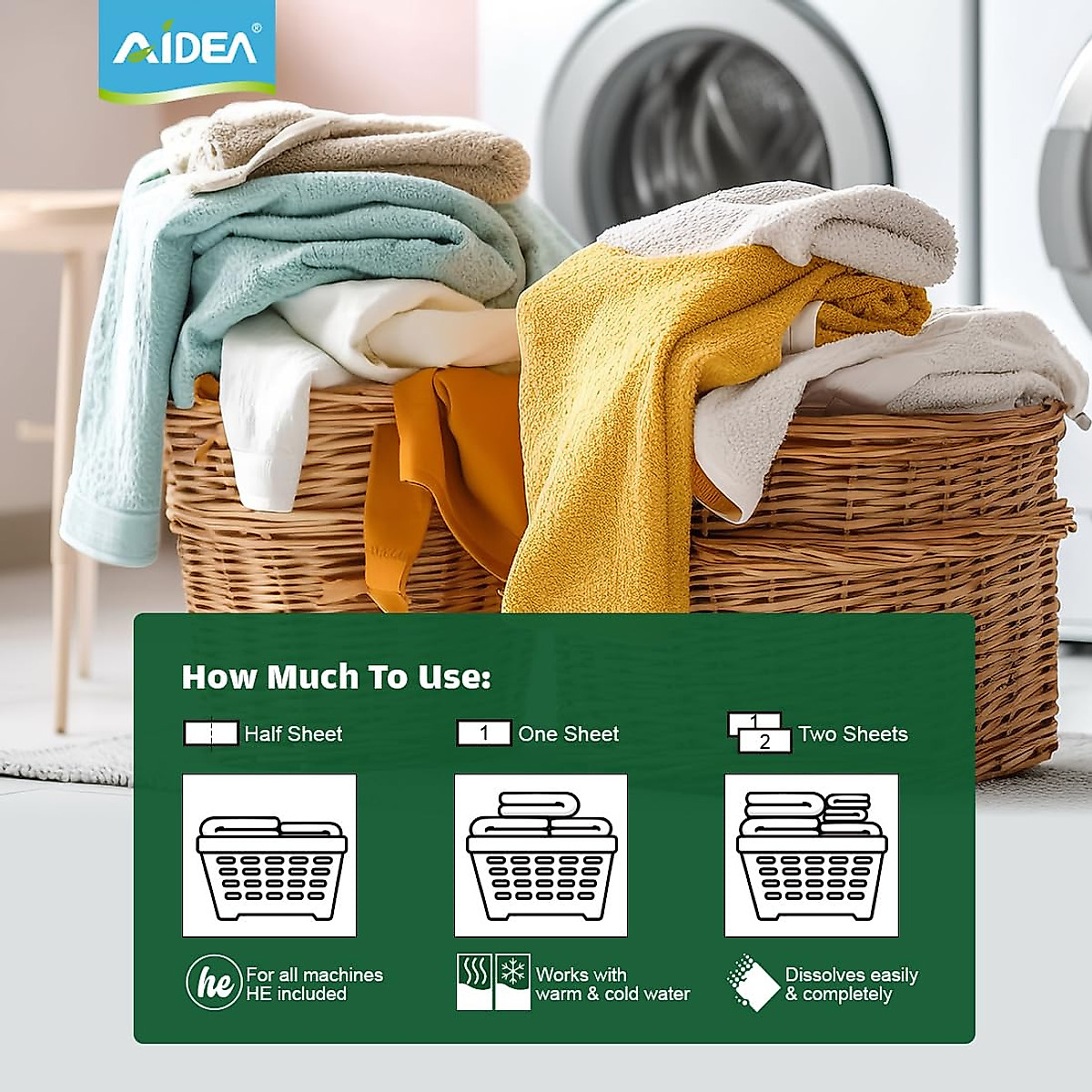 AIDEA Laundry Detergent Sheets, Fresh Scent-(60 Loads) 30 Sheets, Laundry Sheets Detergent, No Plastic Jug, Lightweight & Easy To Use For Travel, Apartments, Dorms