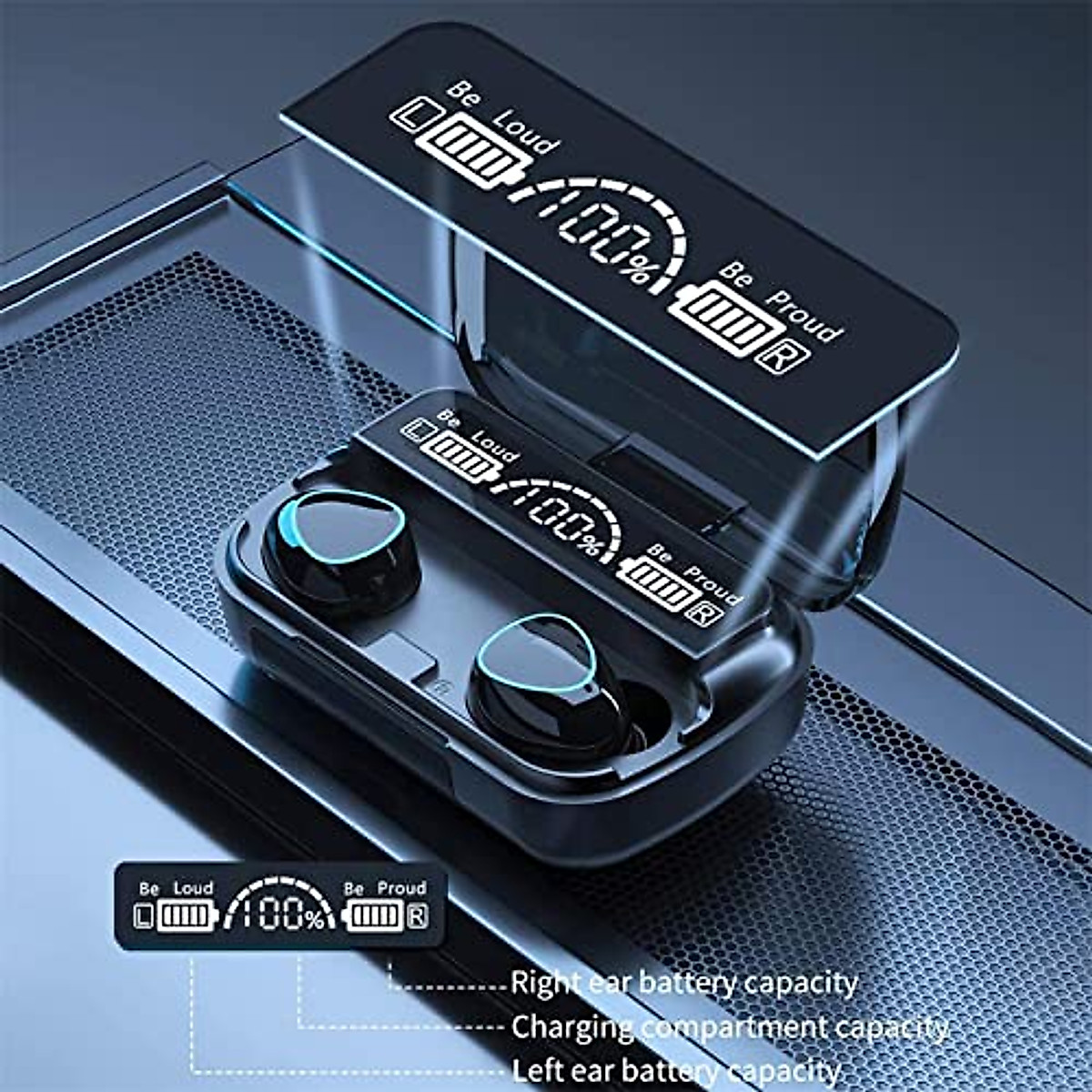Wireless Earbuds,Bluetooth 5.1 Powerful Bass True Wireless Earphones,IPX6 Waterproof Touch Control HiFi Stereo Sound In Ear CVC8.0 Tech Noise Reduction Headphones with Mic,One-Step Pairing,LED Display