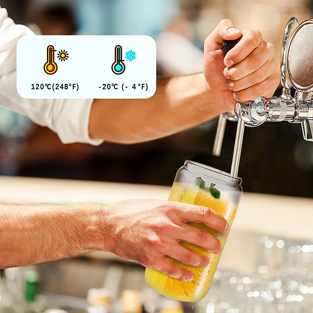 JMScape Clear Sublimation Glass Cups Blanks with Bamboo Lid and Straw 6pcs Set, 16oz Sublimation Glass Tumbler, Sublimation Beer Can Glass for Iced Coffee Soda Drinks