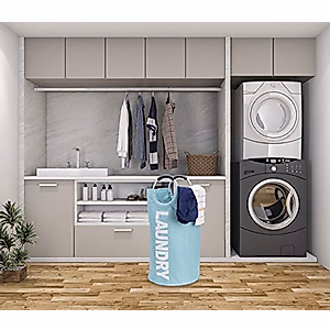 Mind Reader DORMHAMP-BLU 82L Large Basket (5 Colors) Collapsible Fabric Laundry Hamper, Foldable, Folding Washing Bin, Clothing Bag, Double Layer with PE Board, Blue