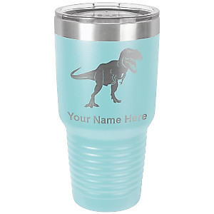 LaserGram 30oz Vacuum Insulated Tumbler Mug, Tyrannosaurus Rex Dinosaur, Personalized Engraving Included (Light Blue)