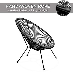 Best Choice Products 3-Piece Outdoor Acapulco All-Weather Patio Conversation Bistro Set w/Plastic Rope, Glass Top Table and 2 Chairs - Black