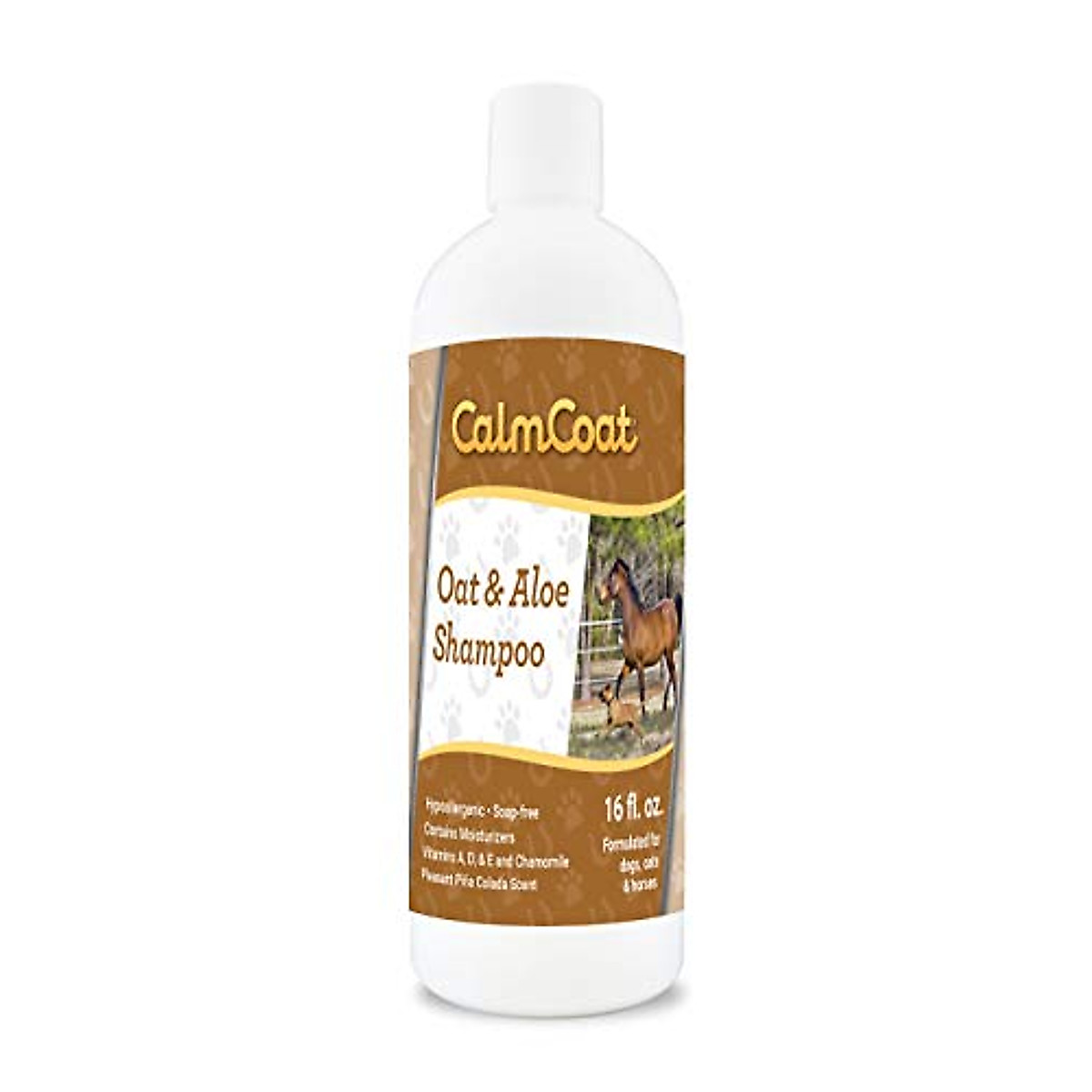 Calm Coat Oatmeal & Aloe Dog Cat & Horse Shampoo - Hypoallergenic & pH Balanced Formula - Mild & Gentle for Itchy Scaling & Sensitive Skin - 16 oz