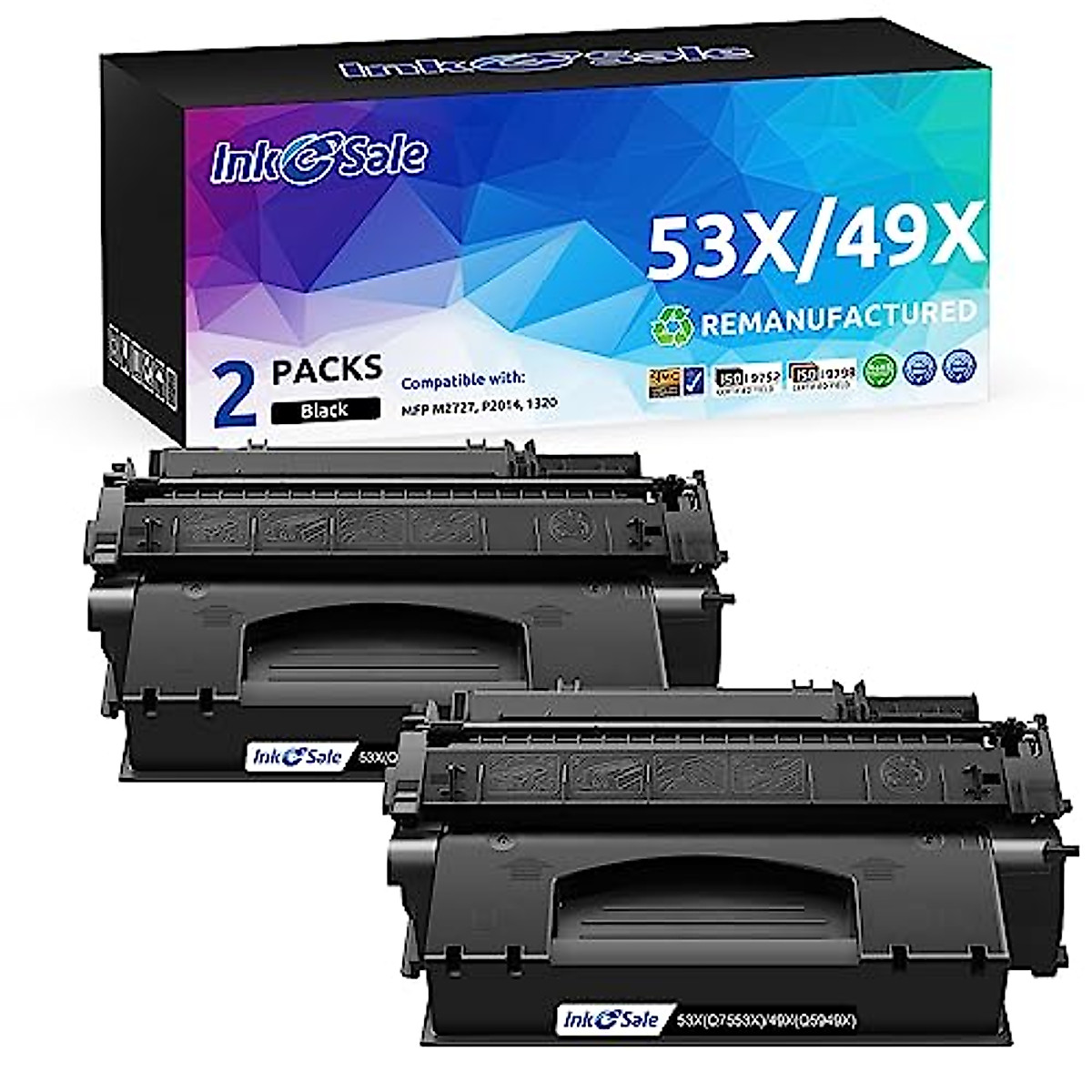 INK E-SALE Compatible Q5949X Q7553X Toner Cartridge Replacement for HP 49X Q5949X 53X Q7553X (Black 2Pack) for use in HP LaserJet P2015dn P2015 P2015d 1320 1320n 3390 3392 M2727nf P2014 P2010 Printer