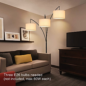 PARTPHONER Arc Floor Lamps for Living Room, Modern Black Floor Lamp Tall Standing Lamps, Multi-Arm Trilage Arched Floor Lamp for Bedroom Lounge Home Office, Light Beige Shades