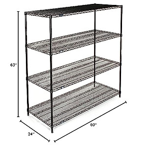 Nexel Adjustable Wire Shelving Unit, 4 Tier, NSF Listed Commercial Storage Rack, 24" x 60" x 63", Black Epoxy