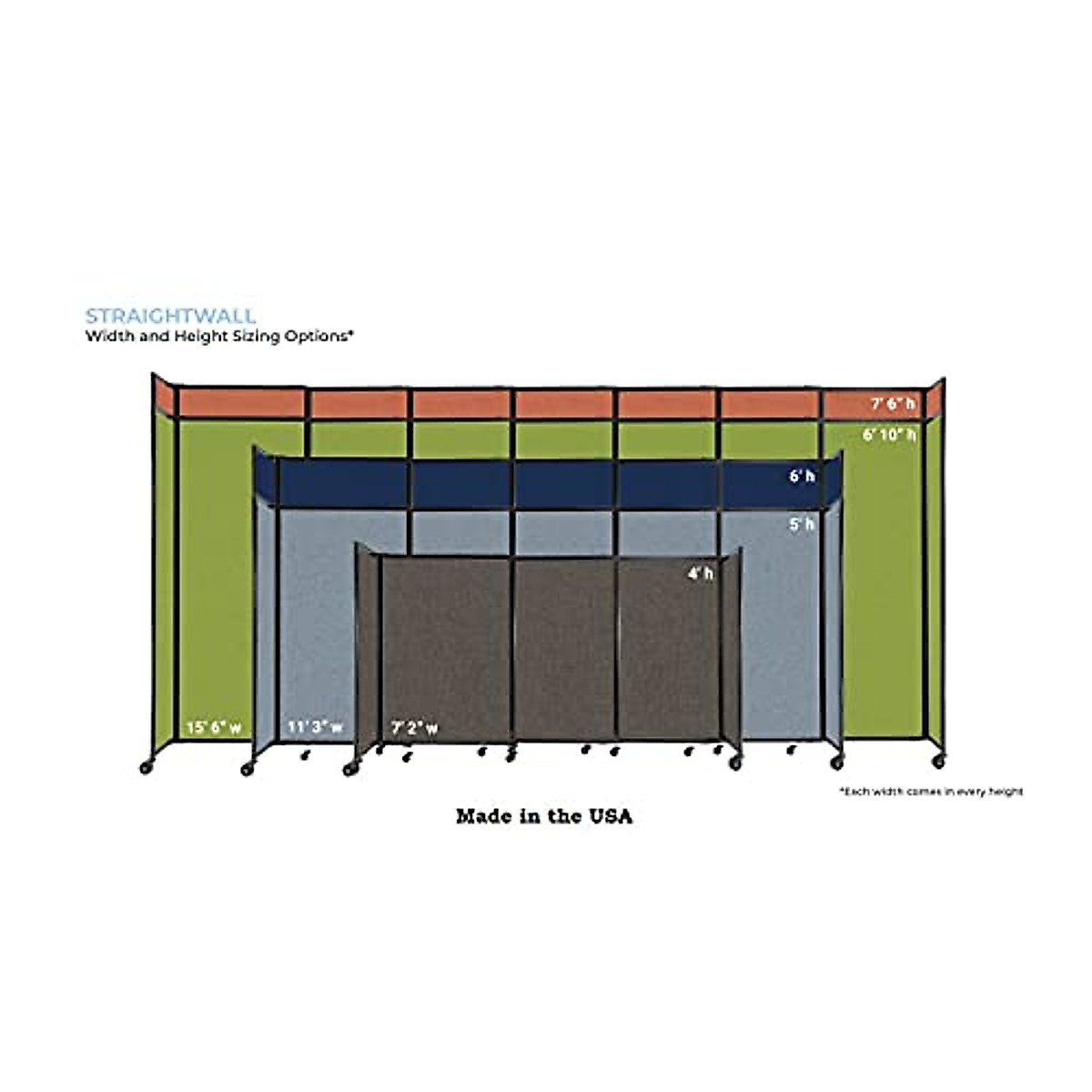 Versare Straightwall Sliding Portable Wall Partition | Freestanding Office Dividers | Locking Wheels | Temporary Room Separator | 7'2'' Wide x 7'6'' Tall Beige Fabric Panels