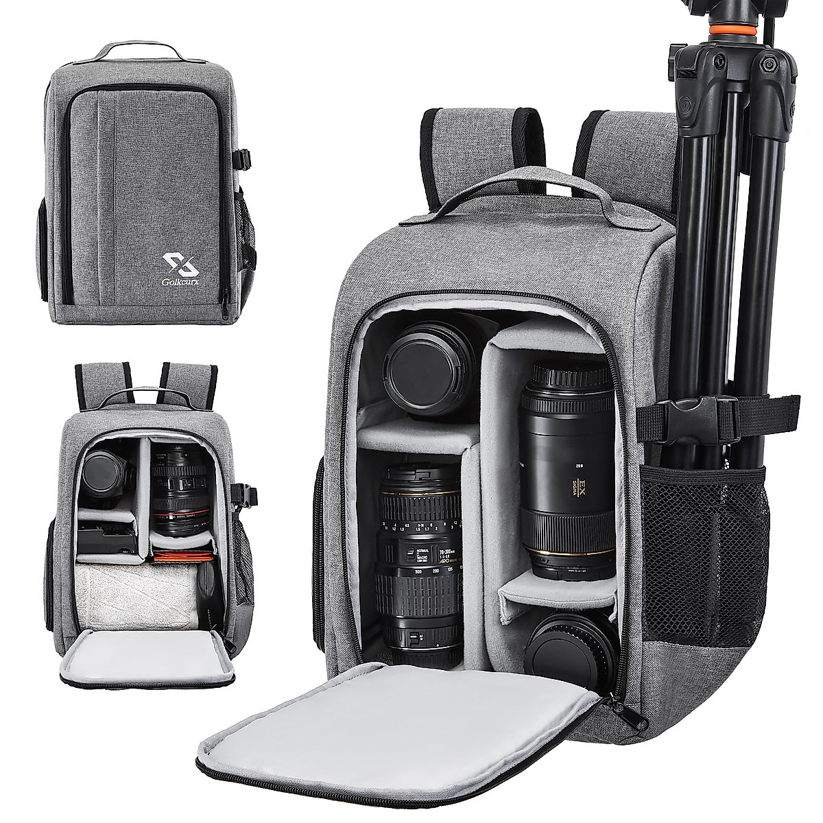 Golkcurx Camera Bag for DSLR/SLR Cameras，Camera Backpack Waterproof for Photographers Grey S