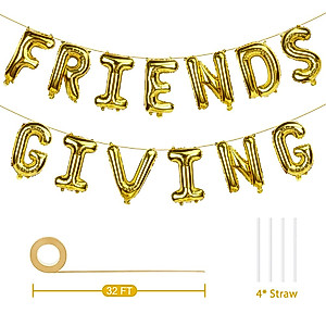 Friendsgiving Balloons, Friends Giving Banner for Party Decorations, Foil Balloons for Friendsgiving Decor (Gold)